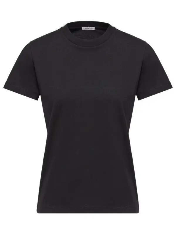 Moncler Ribbed Cotton Jersey Crewneck T-shirt With Embroidered Logo - Nero