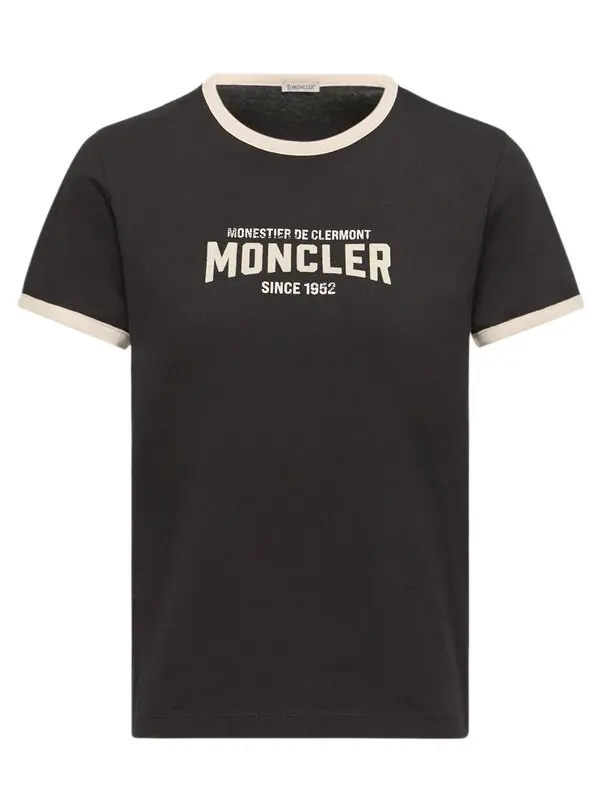Moncler Embossed Logo Crewneck T-shirt With Contrasting Trim - Nero
