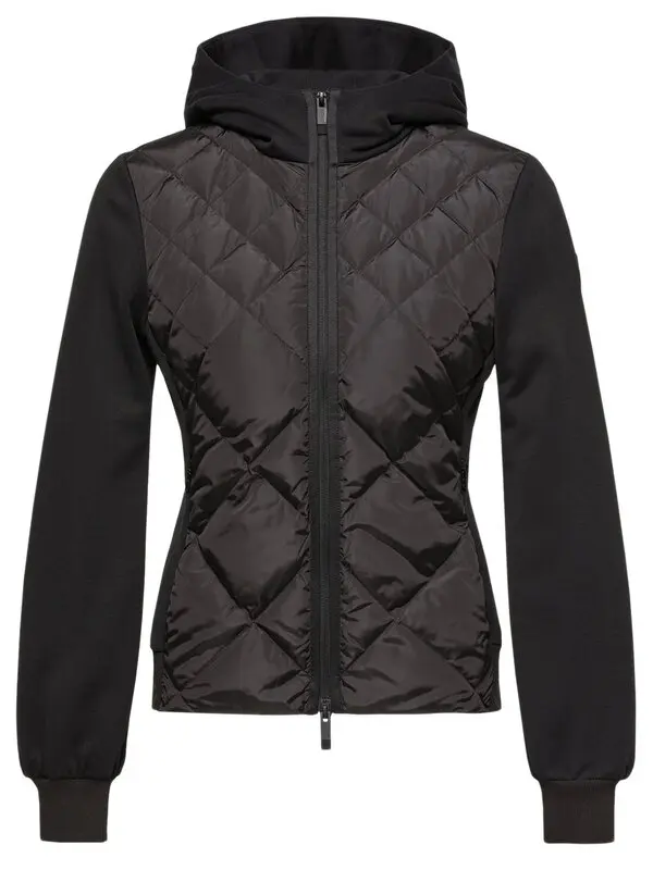 Moncler Cotton-jersey Hooded Zip Jacket With Quilted Nylon Front - Nero