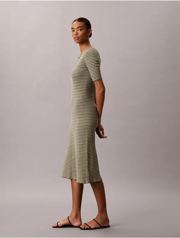 Calvin Klein Cotton Rayon Stripe Midi Dress - Deep Lichen Green