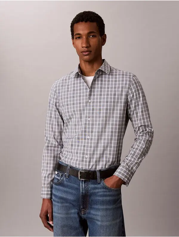 Calvin Klein Yarn-dyed Plaid Slim Shirt - Blue Nomad