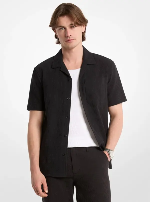 Michael Kors Cotton Waffle Camp Shirt In Size By