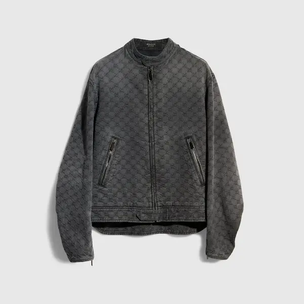 Gucci Gg Cotton Denim Jacquard Zip Jacket - Grey