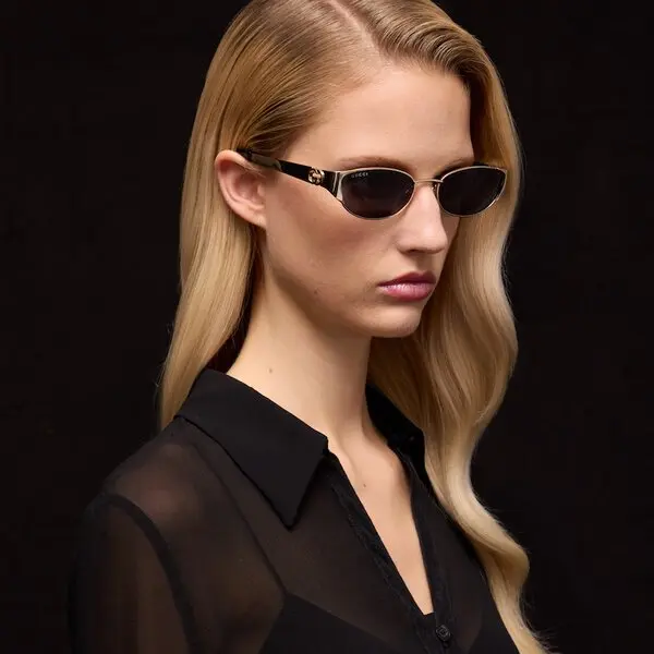 Gucci Oval Frame Sunglasses With Tone Metal And Interlocking G Detail - Gold