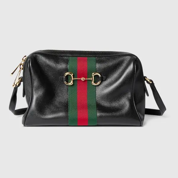 Gucci Horsebit Web Small Camera Bag In Leather - Black