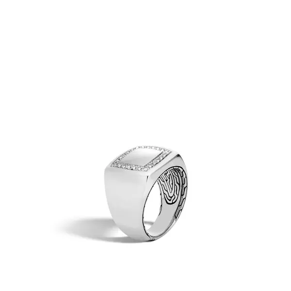 John Hardy Classic Chain Signet Ring With Diamonds