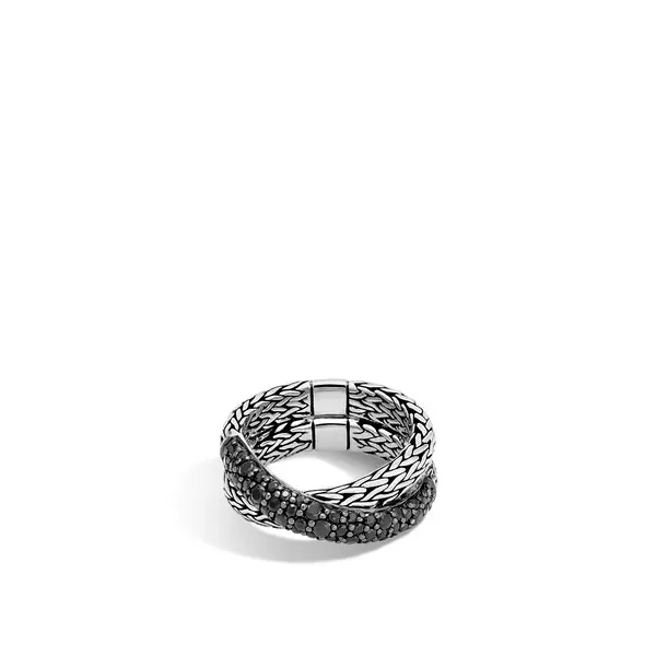 John Hardy Classic Chain Overlap Ring With Black Sapphire - Multicolor