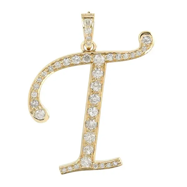 ARTISAN 14k Yellow Gold Diamond Letter "t" Initial Pendant - White