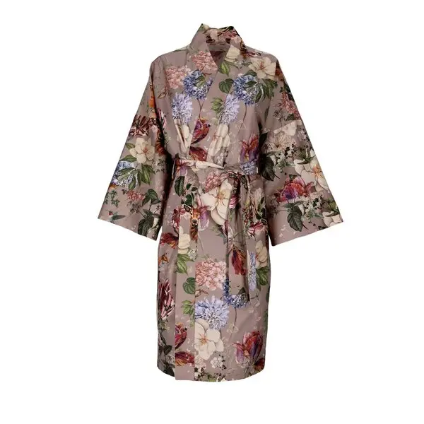 DECOFLUX HOME Neutrals Maternity Cotton Dressing Gown Magic Garden Grey Cliff Beige, Mt - Beige/gray