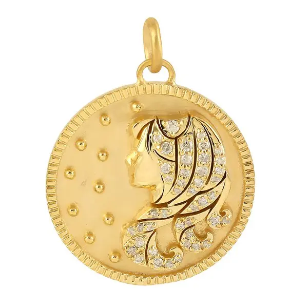 ARTISAN Gold / Yellow 14k Yellow Gold Diamond Virgo Zodiac Medallion Pendant - Gold/yellow