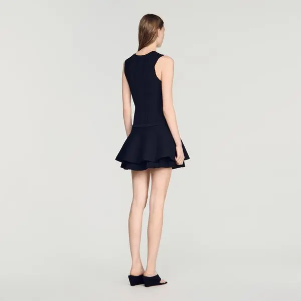 Sandro Mini Knit Dress With Ruffles