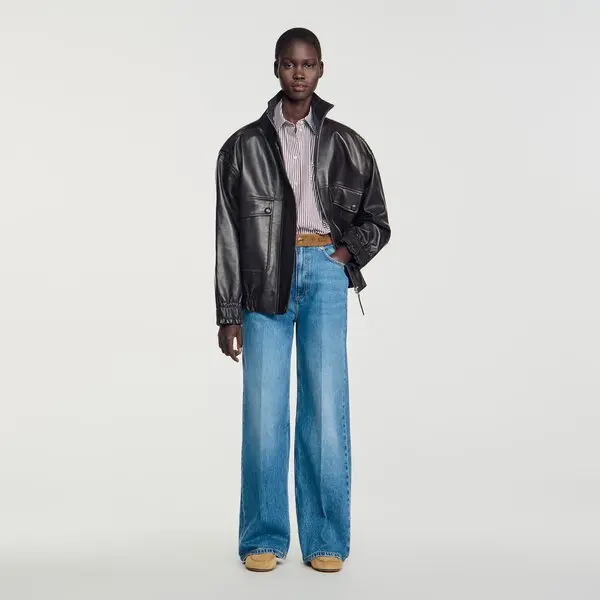 Sandro Oversized Striped Shirt With Rhinestone Embellishments
