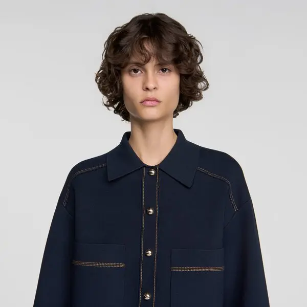 Sandro Viscose Jacket-effect Cardigan With Contrast Stitching