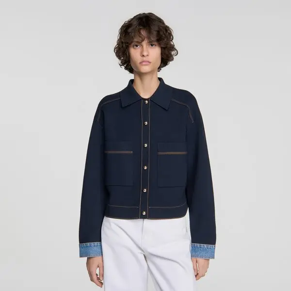 Sandro Viscose Jacket-effect Cardigan With Contrast Stitching
