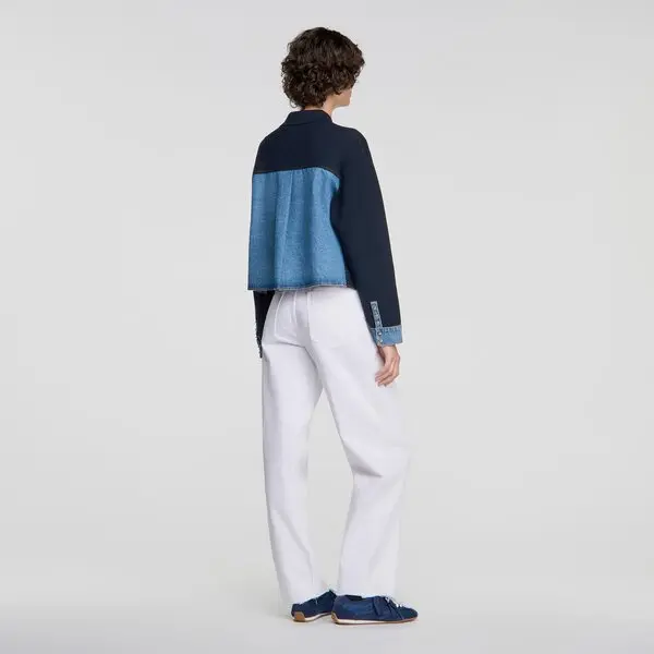 Sandro Viscose Jacket-effect Cardigan With Contrast Stitching