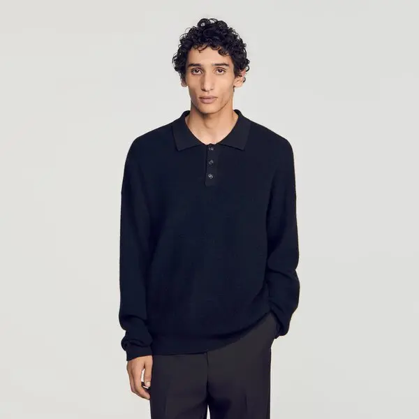 Sandro Alpaca Polo Sweater - Black