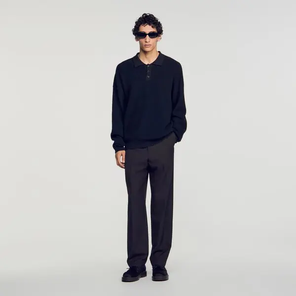 Sandro Ribbed Alpaca Polo Shirt - Black