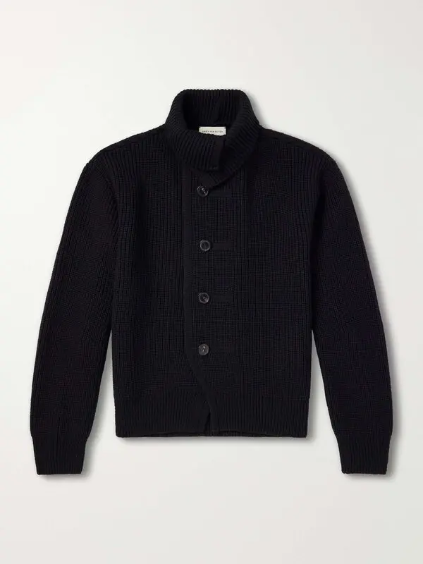 Dries Van Noten Shawl-collar Ribbed Wool Cardigan