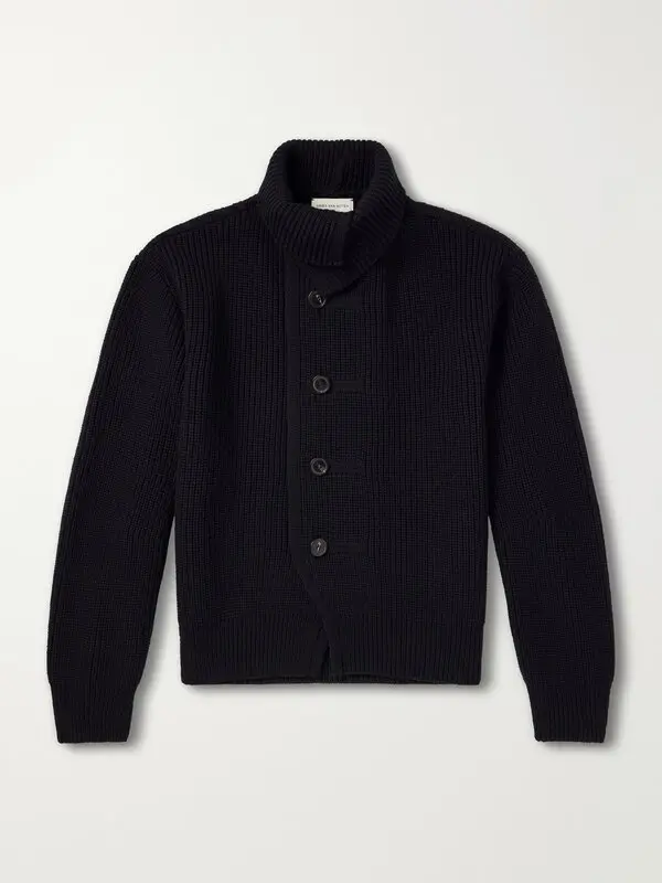 Dries Van Noten Shawl-collar Ribbed Wool Cardigan