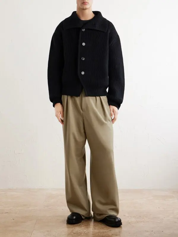 Dries Van Noten Shawl-collar Ribbed Wool Cardigan