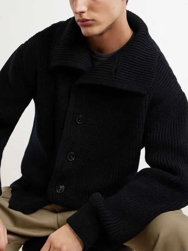 Dries Van Noten Shawl-collar Ribbed Wool Cardigan