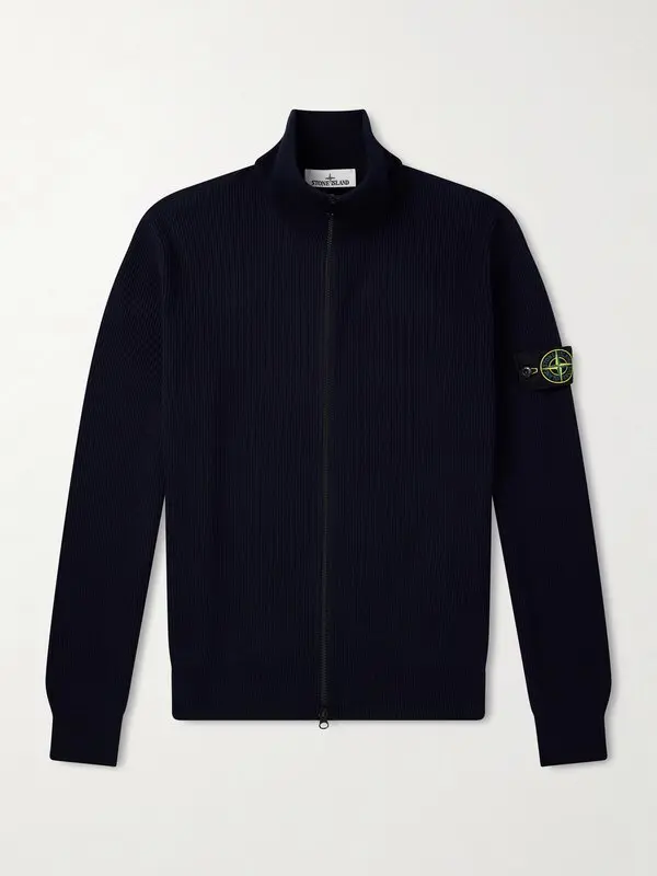 Stone Island Ribbed Cotton Zip-up Sweater