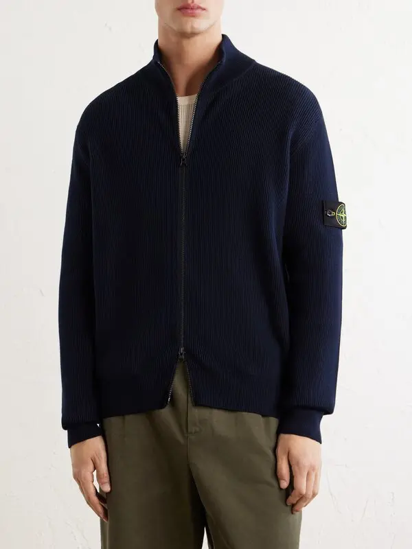 Stone Island Ribbed Cotton Zip-up Sweater