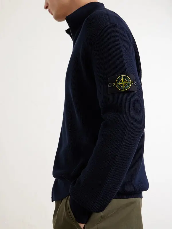 Stone Island Ribbed Cotton Zip-up Sweater