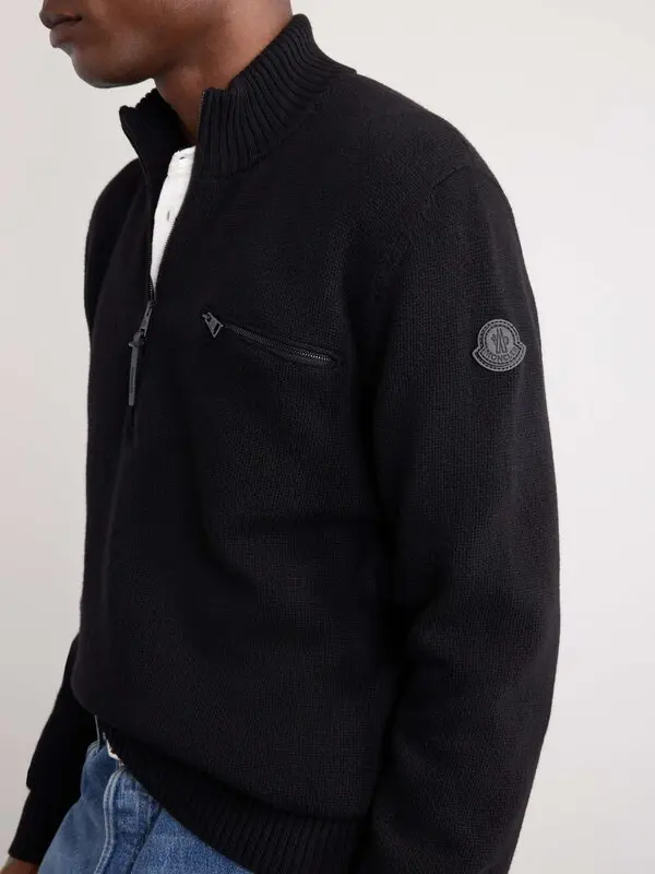 Moncler Logo-appliquéd Wool And Cashmere-blend Half-zip Sweater