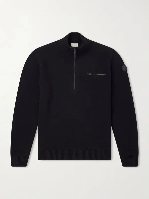 Moncler Half-zip Wool And Cashmere-blend Sweater With Appliqu - Black