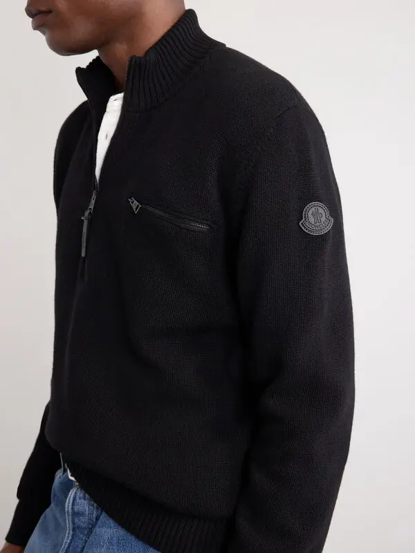 Moncler Half-zip Wool And Cashmere-blend Sweater With Appliqu