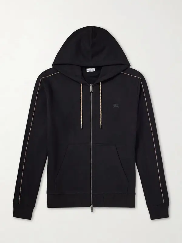 Burberry Embroidered Cotton-jersey Zip-up Hoodie - Black