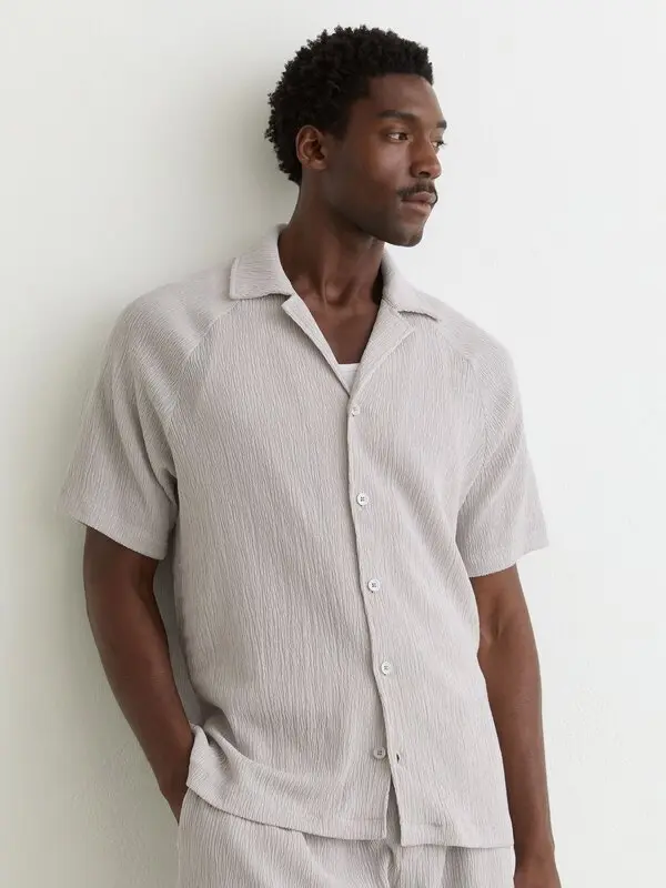 REISS Knox Textured Raglan Cuban-collar Shirt - Silver