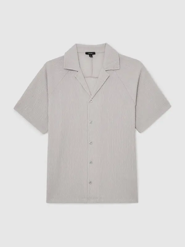 REISS Knox Textured Raglan Cuban-collar Shirt - Silver