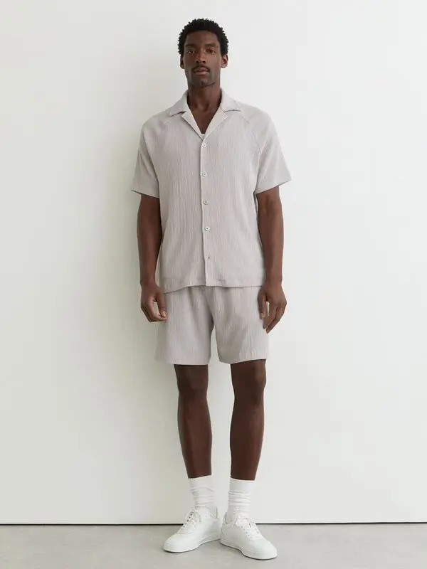 REISS Knox Textured Raglan Cuban-collar Shirt - Silver