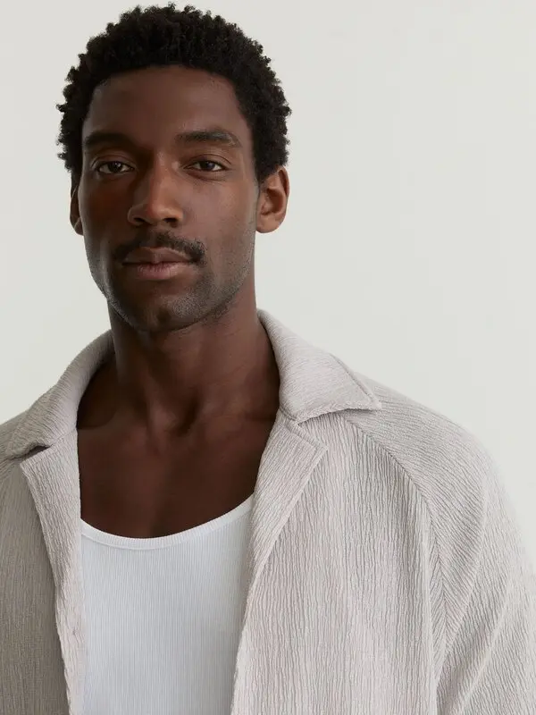 REISS Knox Textured Raglan Cuban-collar Shirt - Silver