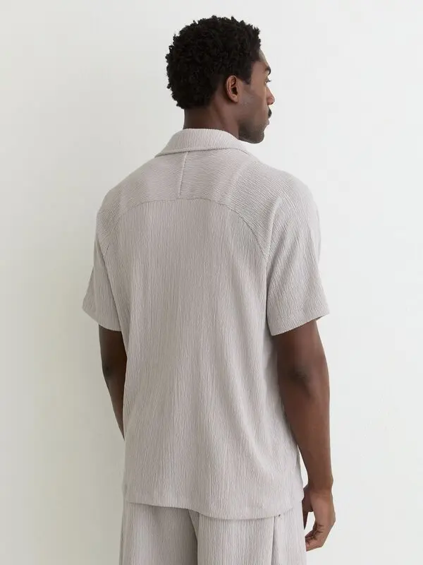 REISS Knox Textured Raglan Cuban-collar Shirt - Silver