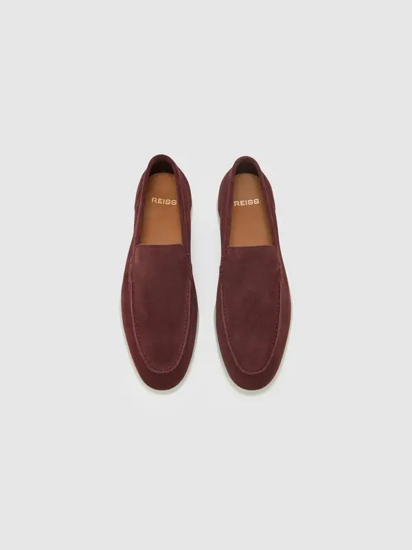 REISS Kason Suede Slip-on Loafers - Plum Red