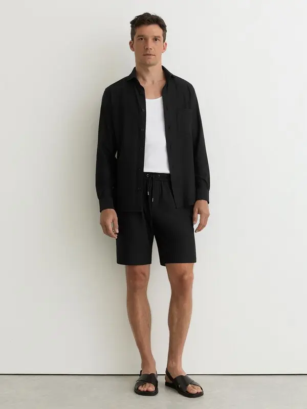 REISS Solarko Seersucker Cutaway-collar Shirt Regular-fit - Black