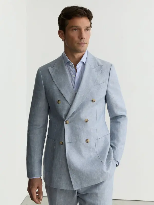 REISS Db Atlantic Tailored Fit Linen-twill Double-breasted Blazer