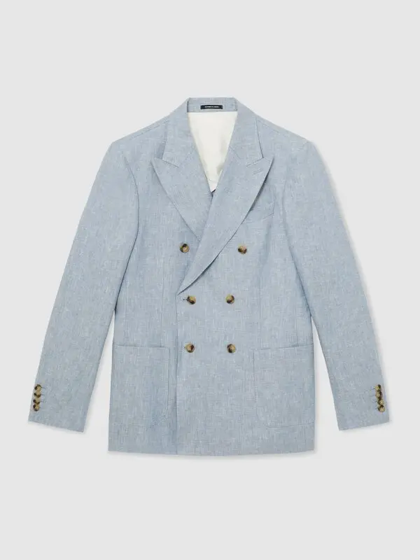REISS Db Atlantic Tailored Fit Linen-twill Double-breasted Blazer