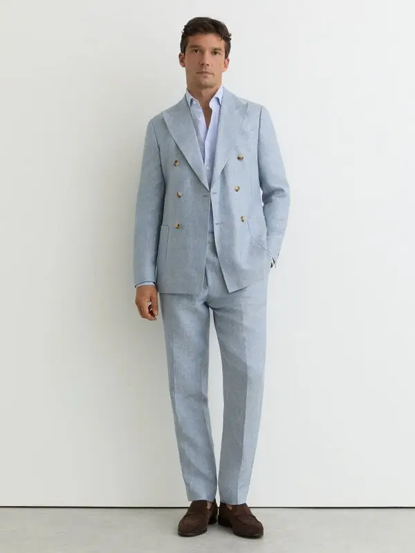 REISS Db Atlantic Tailored Fit Linen-twill Double-breasted Blazer