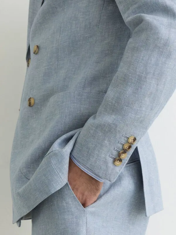 REISS Db Atlantic Tailored Fit Linen-twill Double-breasted Blazer
