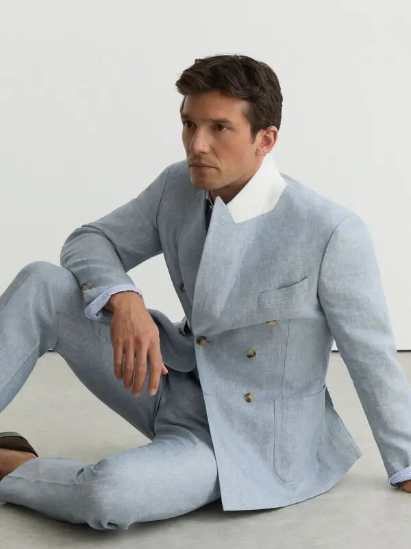 REISS Db Atlantic Tailored Fit Linen-twill Double-breasted Blazer