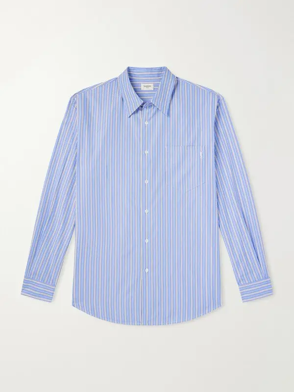 Saint Laurent Logo-embroidered Striped Cotton-poplin Shirt