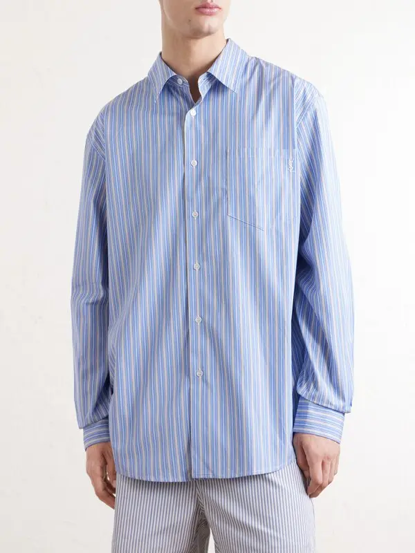 Saint Laurent Logo-embroidered Striped Cotton-poplin Shirt