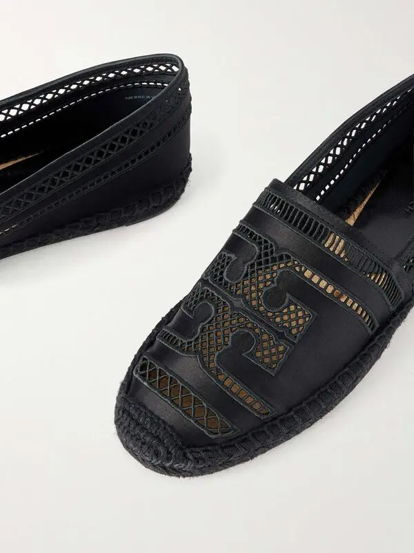 Tory Burch Open Weave Embroidered Satin Espadrilles