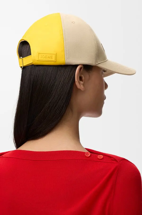 Loewe Bicolour Cap In Cotton Canvas - Beige/lemon