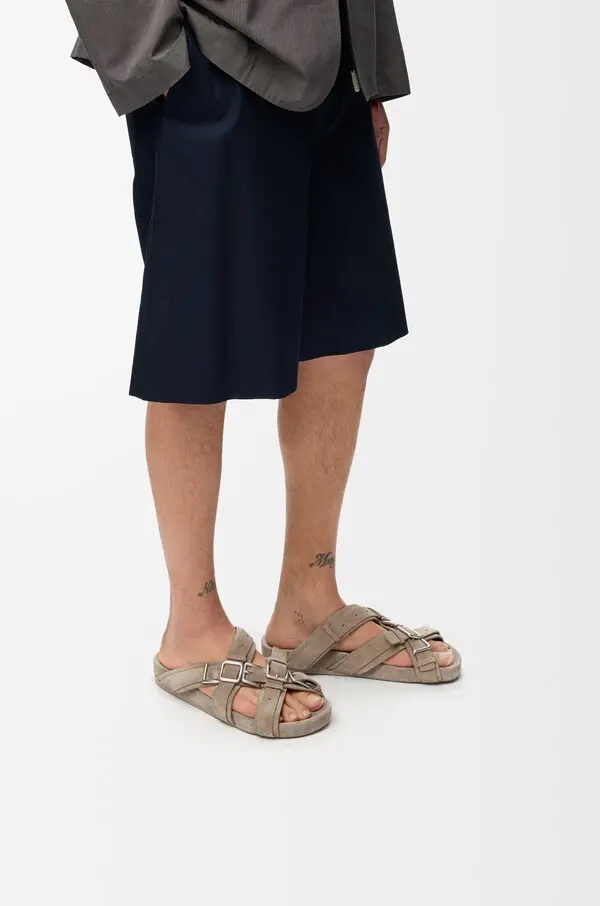 Loewe Type Fussbett Sandal In Suede Leather Skin - Hazelnut