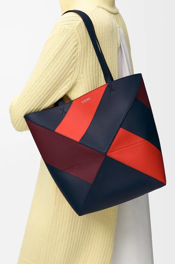 Loewe Medium Puzzle Fold Tote In Classic Calfskin - Multicolor Deep Navy